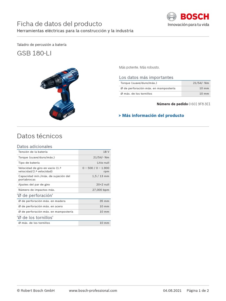 Atornillador Bosch GSB 180 Li | PDF