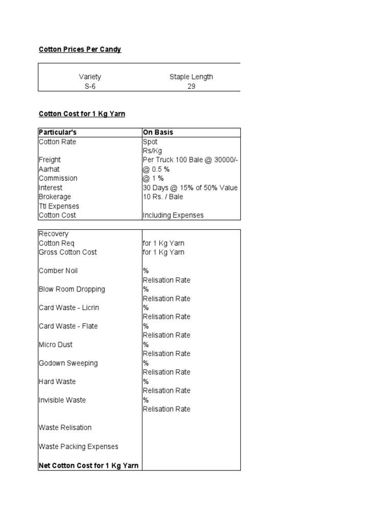 Cost Sheet - Sky | PDF | Textiles | Knitting