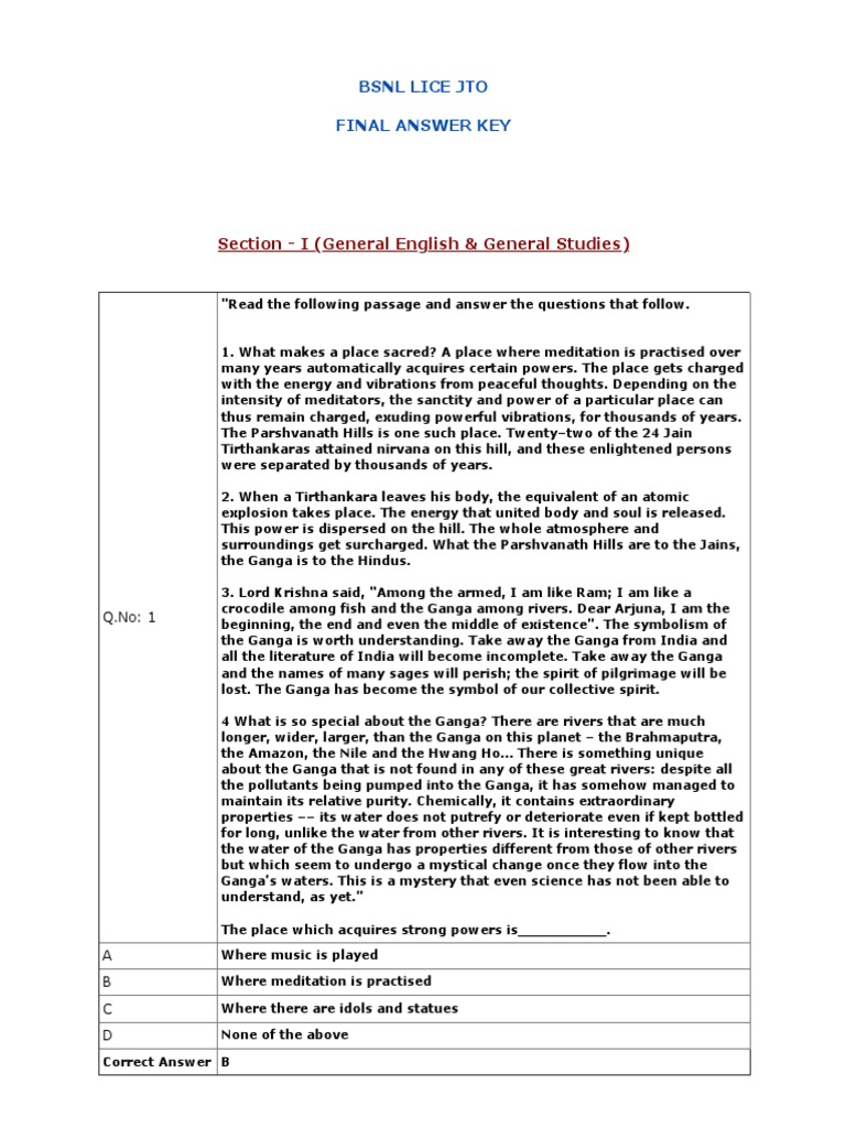 BSNL Final AnswerKey | PDF | Computer Network | Computer Science