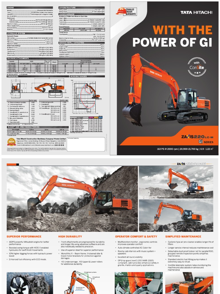 Zaxis 220 LCM Construction Tata Hitachi Excavator | PDF