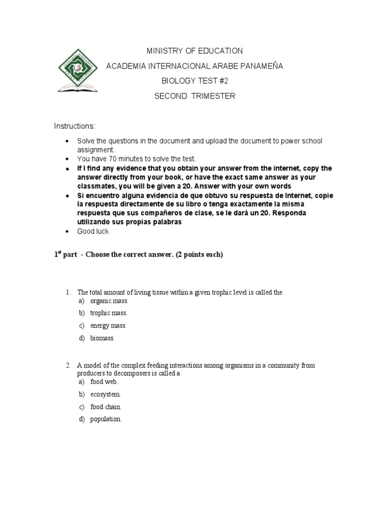 Biologia 10 - Energy Flow in The Ecosystem - Parcial #1 - Norma | PDF ...