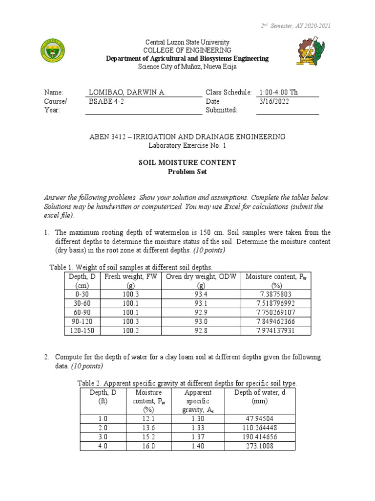 Darwin Lomibao Aben 3412 Lab 1 | Download Free PDF | Soil Science ...