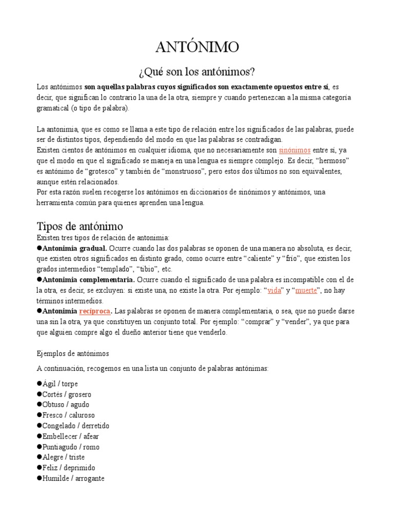 ANTONIMO | PDF | Palabra | Diccionario