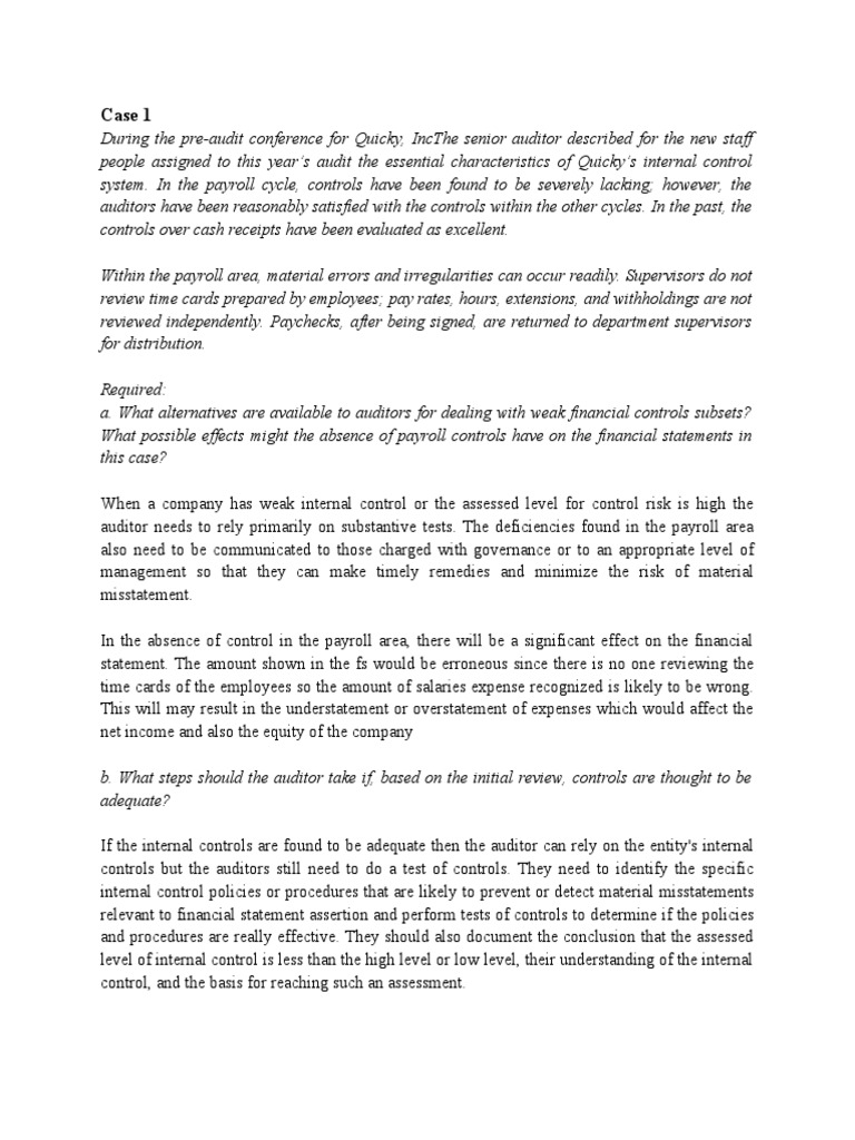 Internal Control Case Study | PDF | Internal Control | Audit