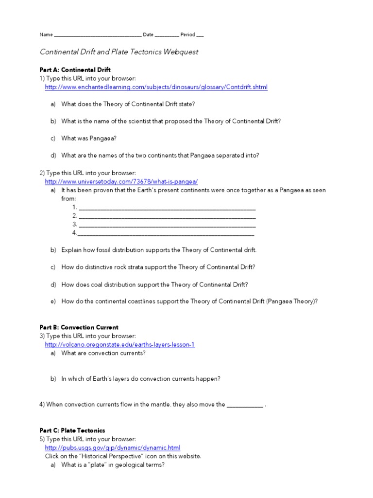 Plate Tectonic Web Quest | PDF | Plate Tectonics | Structural Geology