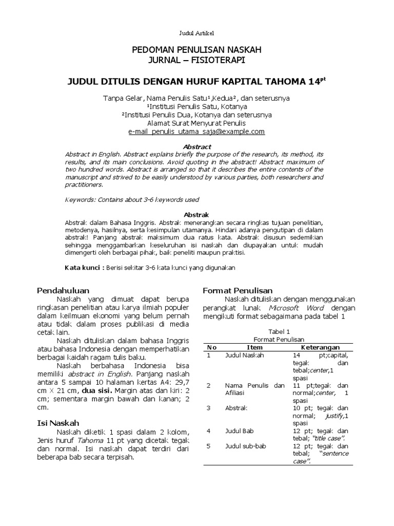 Pedoman Penulisan Jurnal Fisioterapi | PDF