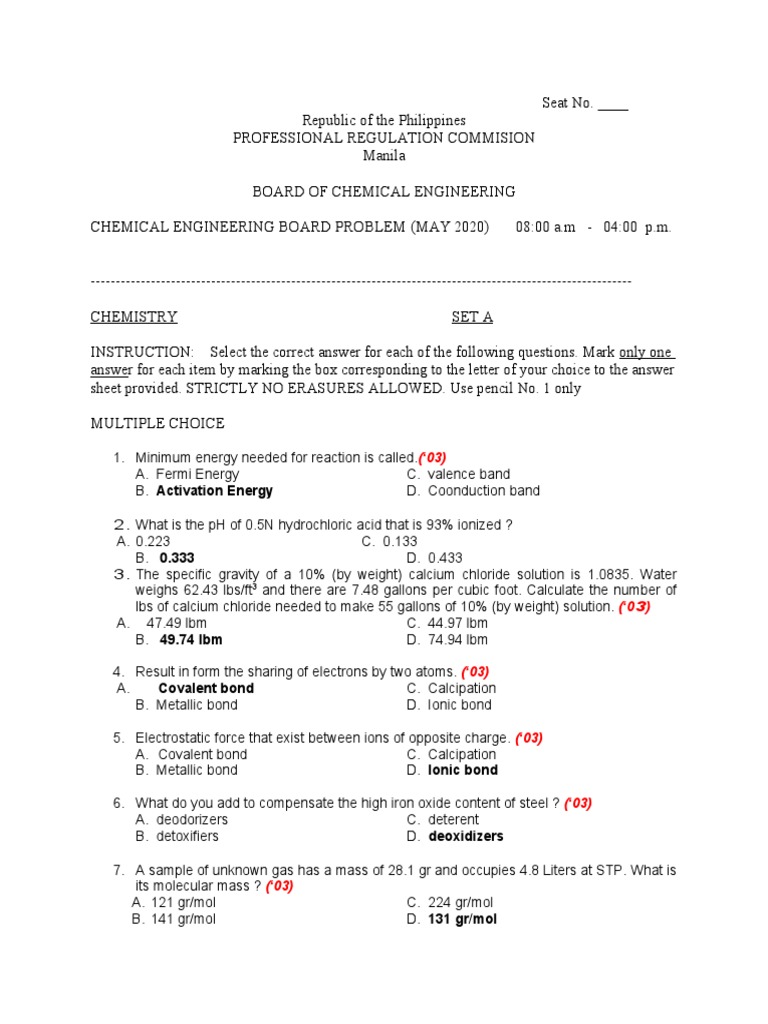 May 2020 Chem Engg Refresher 3 | PDF | Chemical Bond | Mole (Unit)