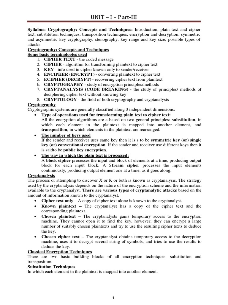 Unit-1 - Part-III | PDF | Cipher | Cryptography