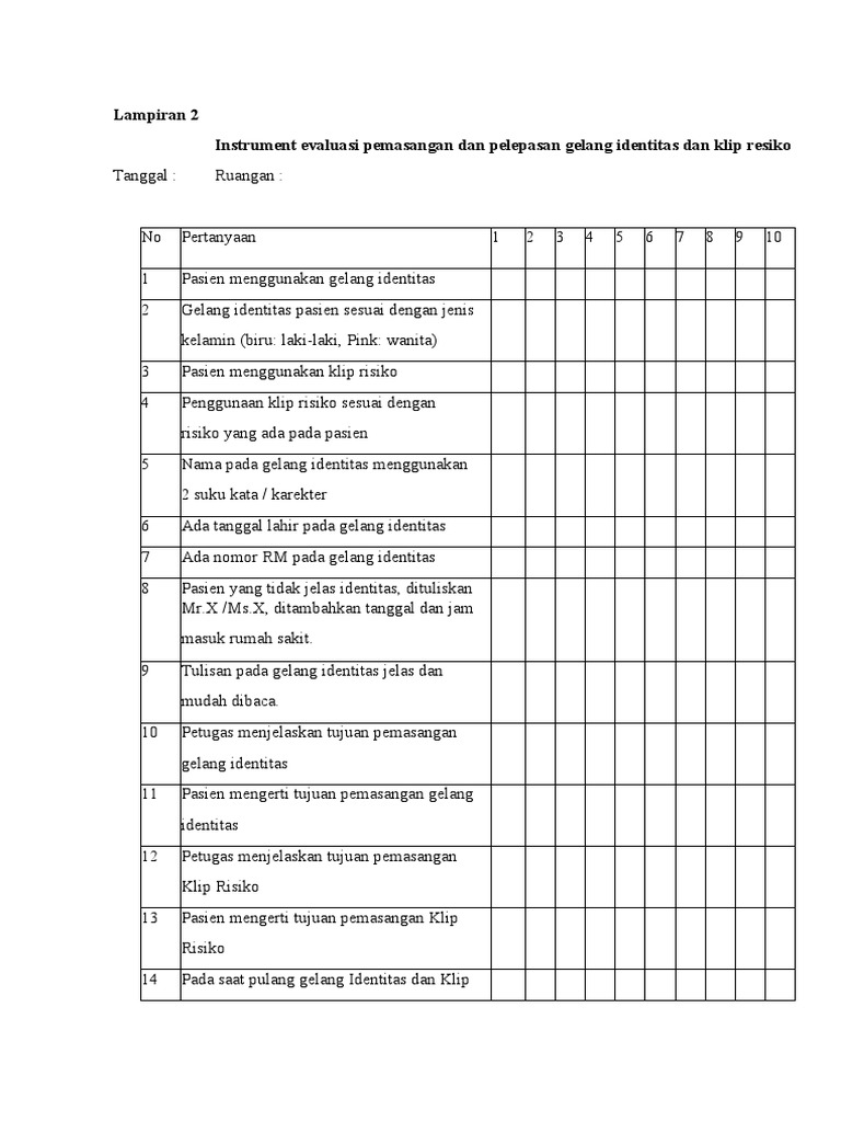 Form Instrumen Evaluasi Identifikasi Dan Gelang | PDF | Kesehatan Holistik