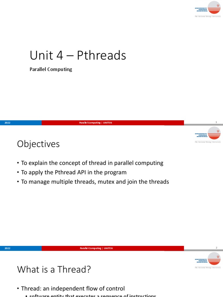 Parallel Computing Unit 4 - Pthreads | PDF | Thread (Computing) | Process (Computing)