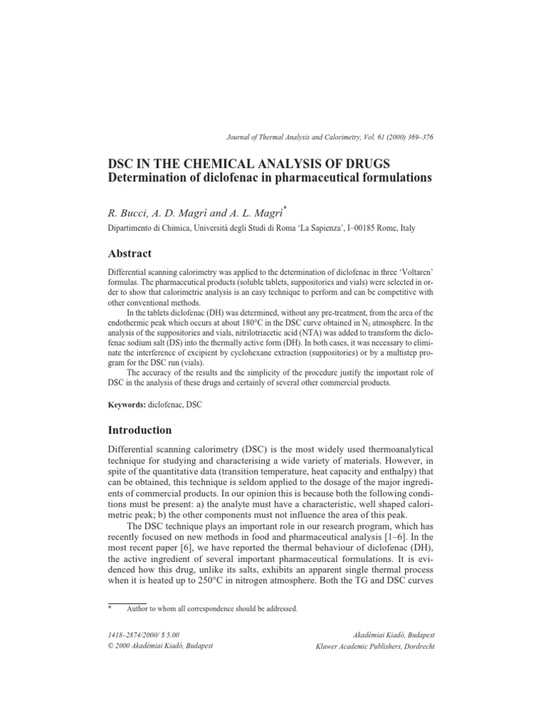 DSC in The Chemical Analysis of Drugs Determination of Diclofenac in ...