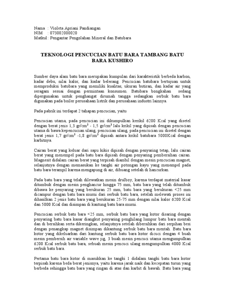 Tugas Resume Tentang Pencucian Batubara Jo | PDF