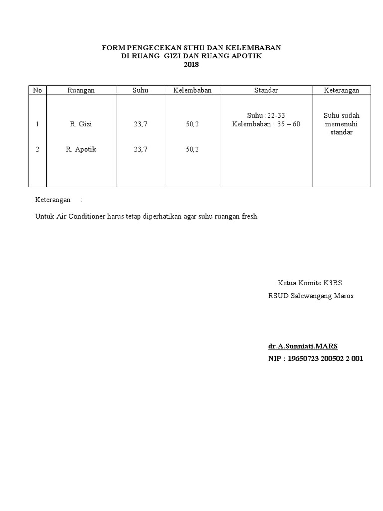 Form Pengecekan Suhu Dan Kelembaban | PDF | Sains & Matematika