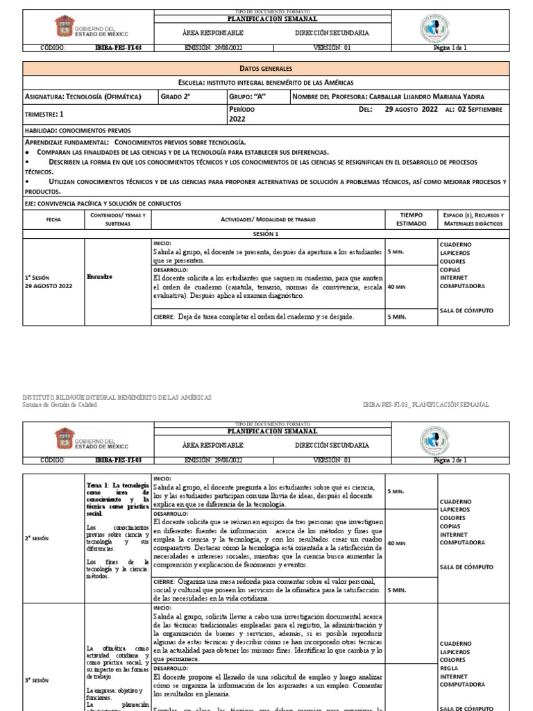 Planeacion Ofimática 2.1 | PDF | Planificación | Maestros
