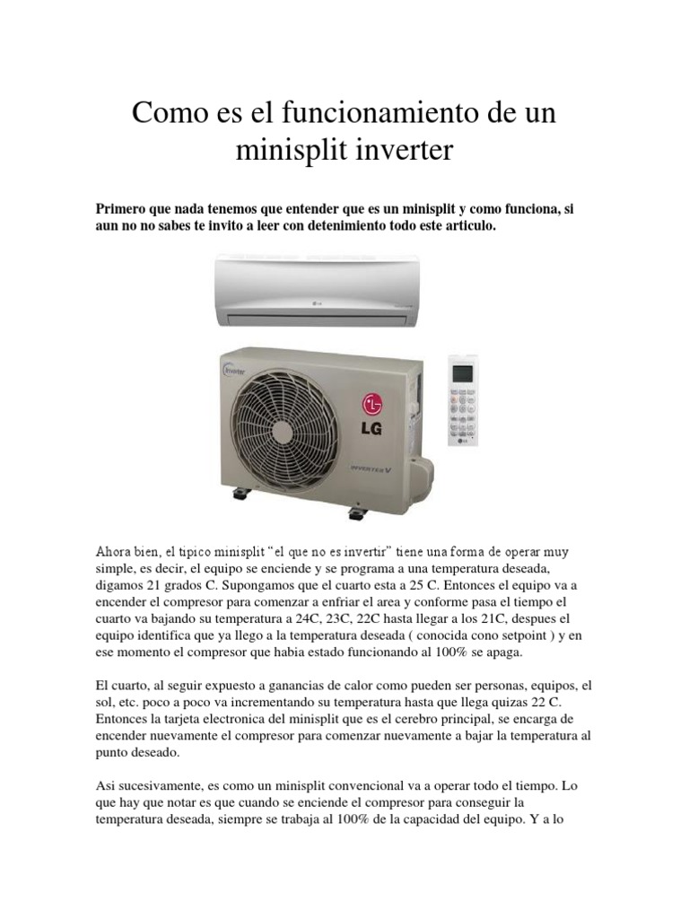 Funcionamiento del Minisplit Inverter | PDF | Hogar, jardinería y bricolaje