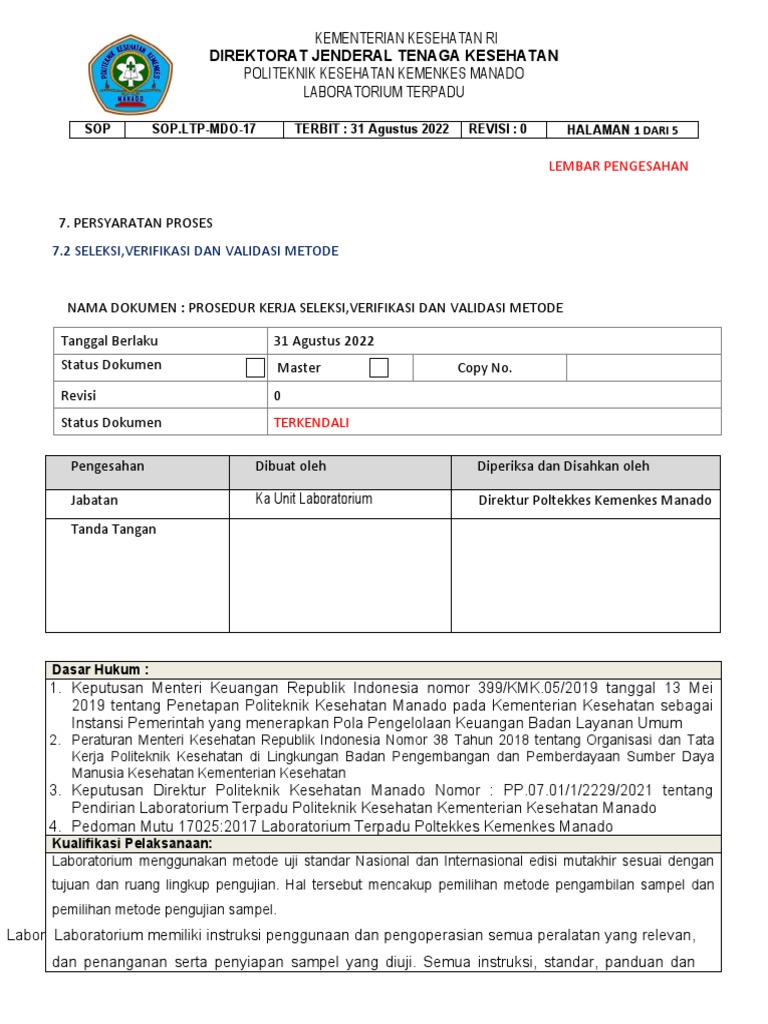 Pk-7.2 Seleksi, Verifikasi Dan Validasi Metode | PDF | Teknologi & Rekayasa