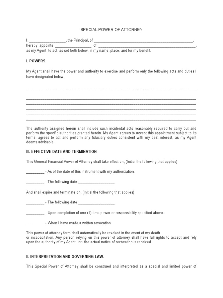 Special Power of Attorney Form | PDF | Power Of Attorney | Notary Public