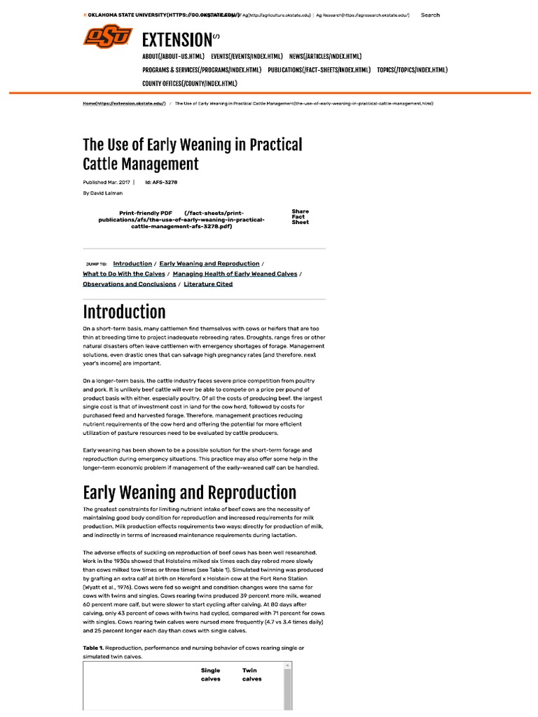 Early Weaning and Reproduction | PDF