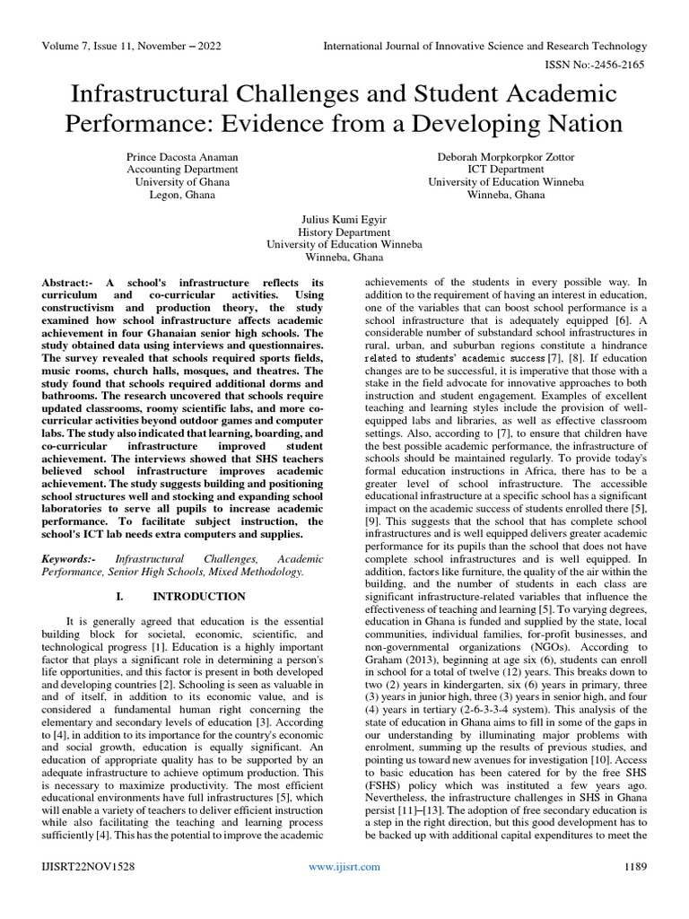 Infrastructural Challenges and Student Academic Performance Evidence ...