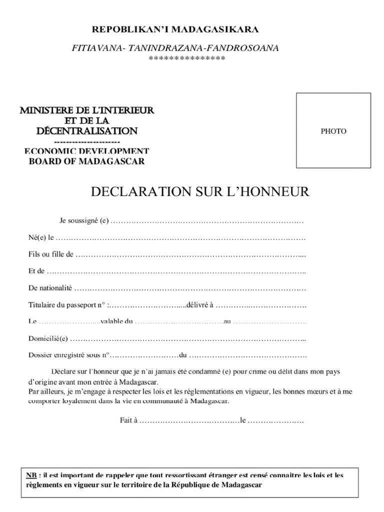 ACTE de VENTE - Déclaration Sur l'Honneur | PDF