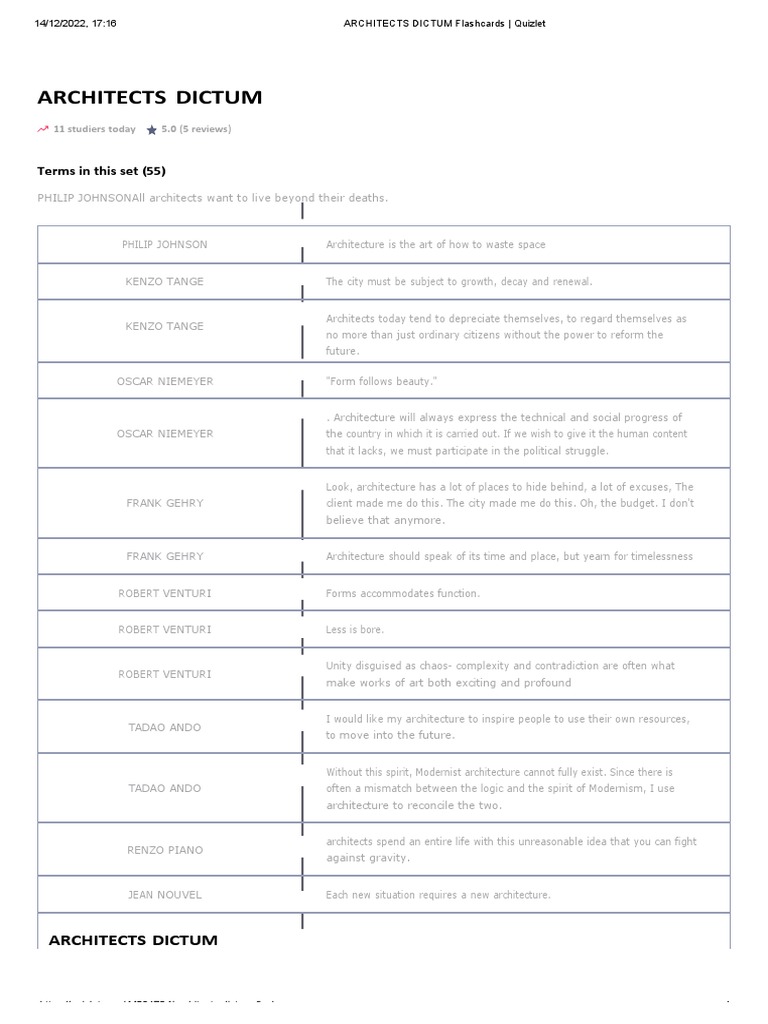 Architects Dictums Flashcards | PDF | Design