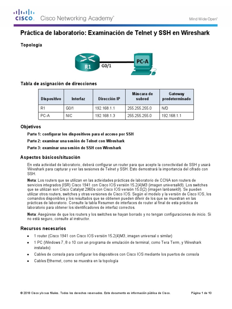 11.2.4.7 Lab - Examining Telnet and SSH in Wireshark | PDF | Cubierta ...