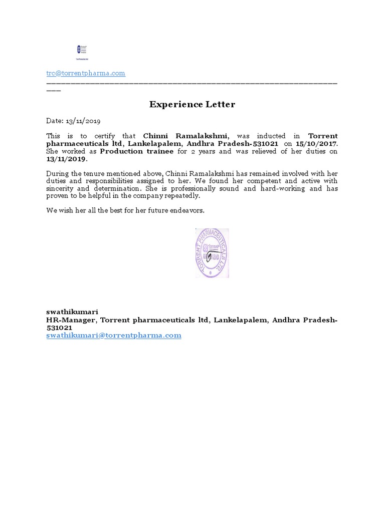HR Experience Letter | PDF