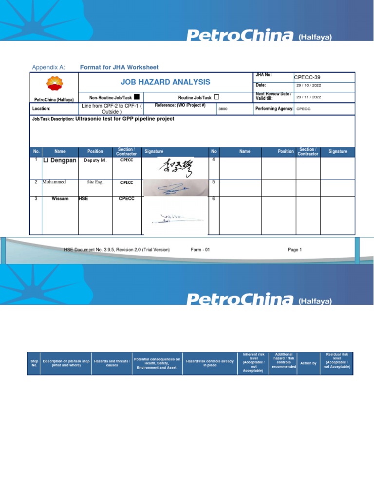 JHA of Ultrasonic Test For GPP Pipeline Project (750) - Compressed ...
