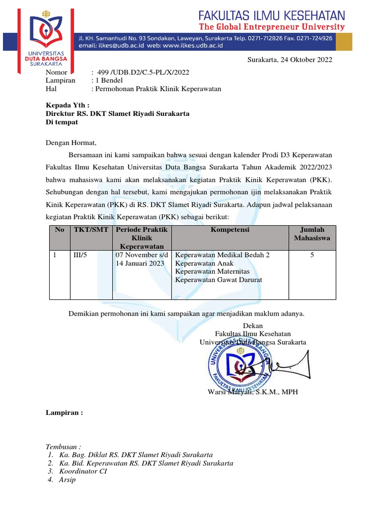 Permohonan Praktik Klinik di RS DKT | PDF | Pengembangan Diri ...
