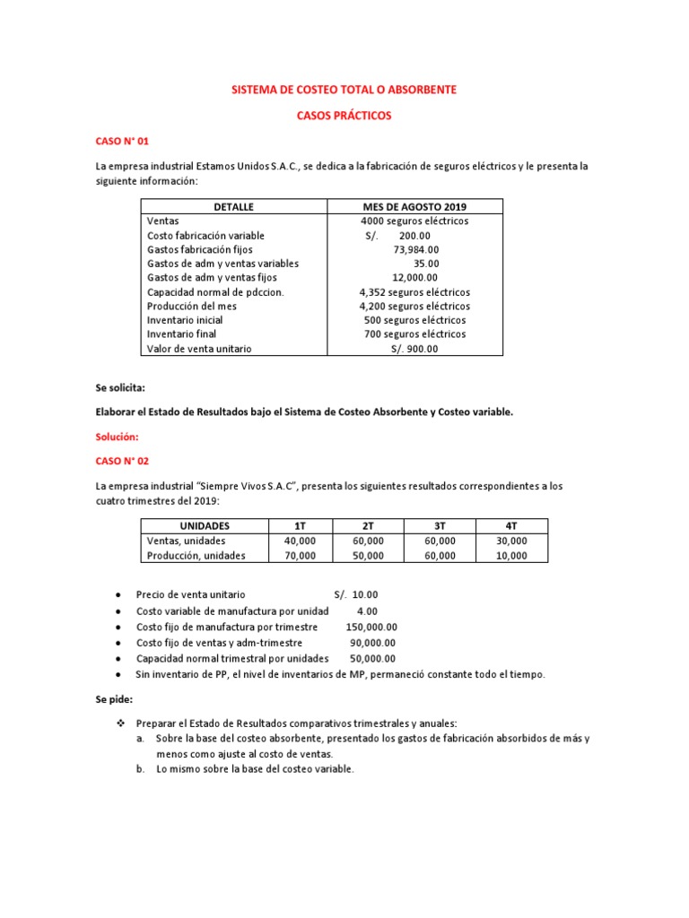 Caso Práctico Costeo Directo y Absorbente | PDF