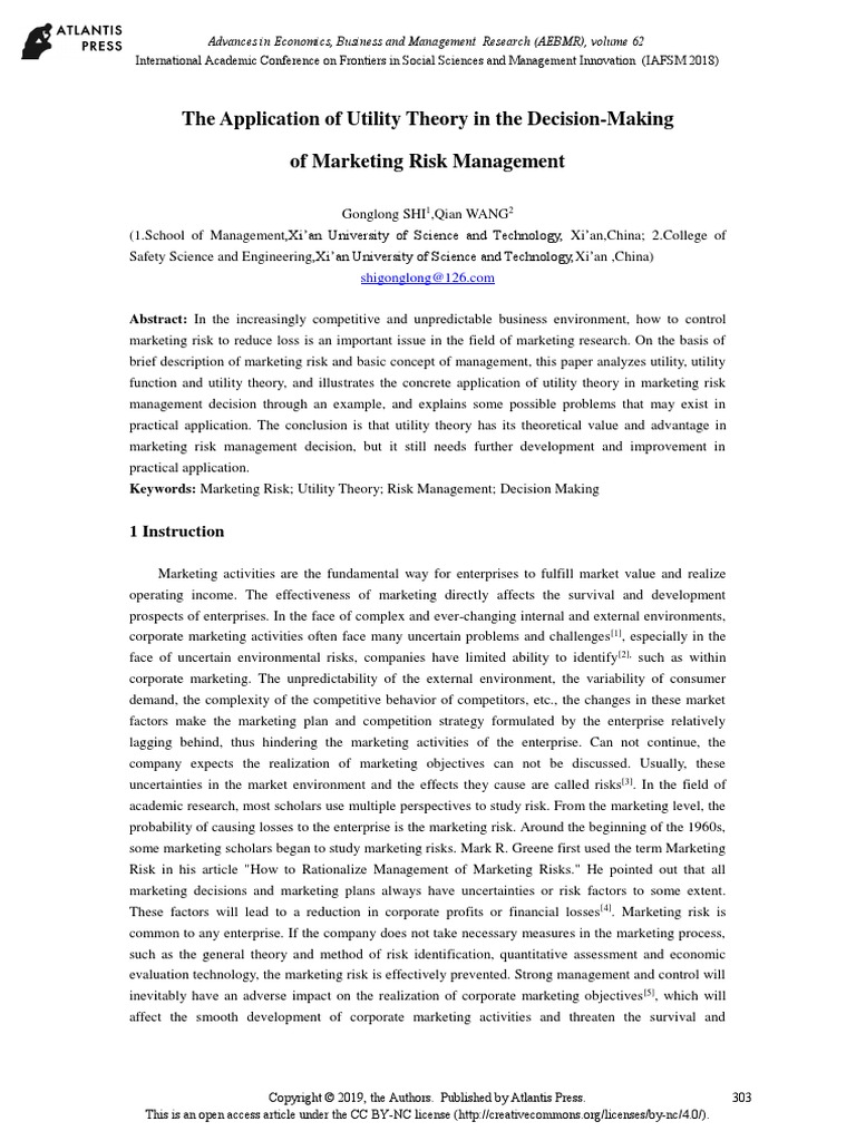 The Application of Utility Theory in The Decision-Making of Marketing ...