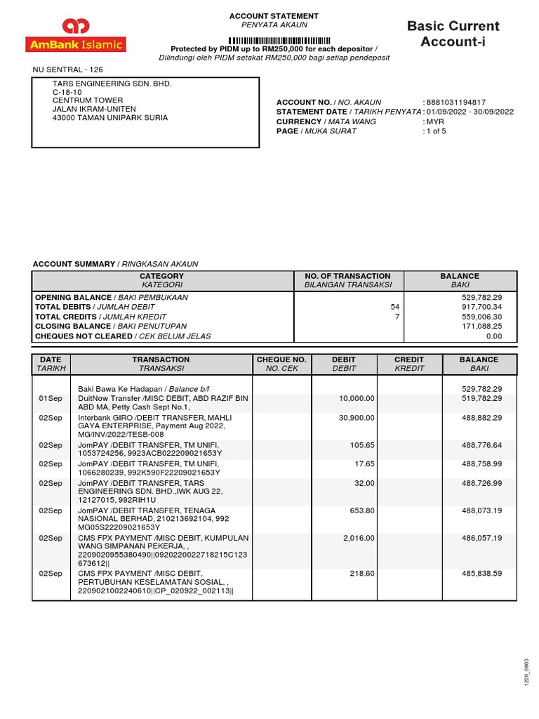 Penyata Akaun | PDF | Debits And Credits | Debit Card