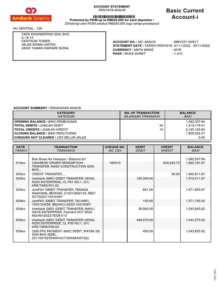 Penyata Akaun | PDF | Debit Card | Cheque