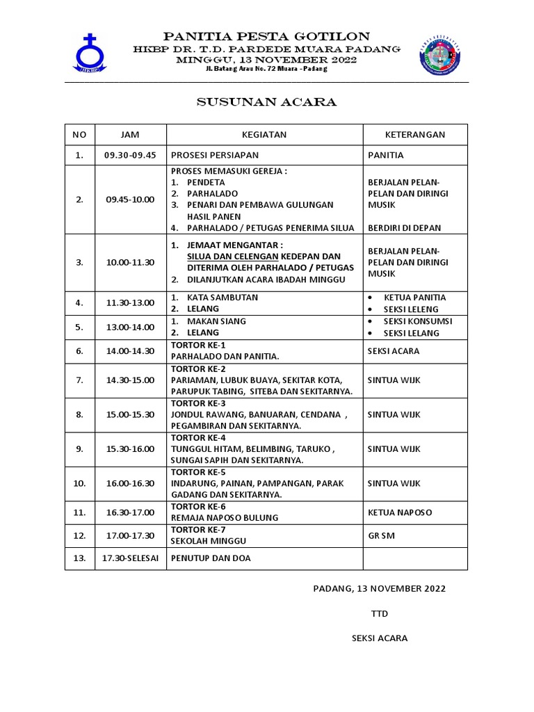 Susunan Acara Pesta Gotilon 2022-1 | PDF
