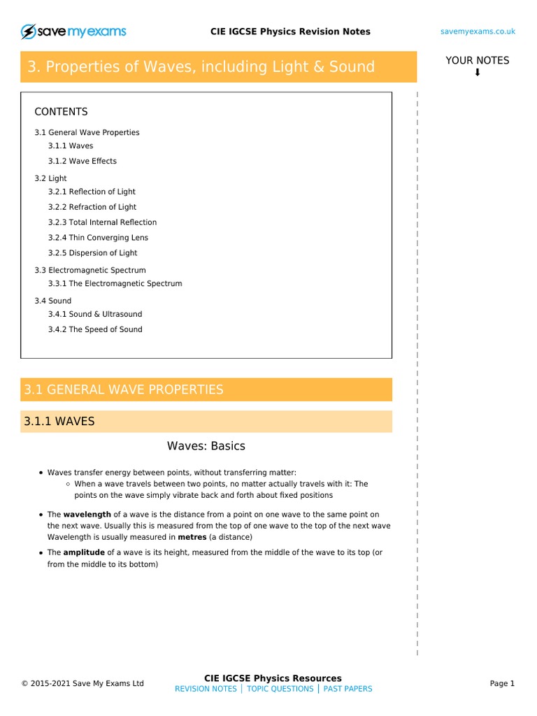 Cie Igcse Physics Cie Igcse Physics 3 1 1 Waves Savemyexams Pdf Infrared Waves