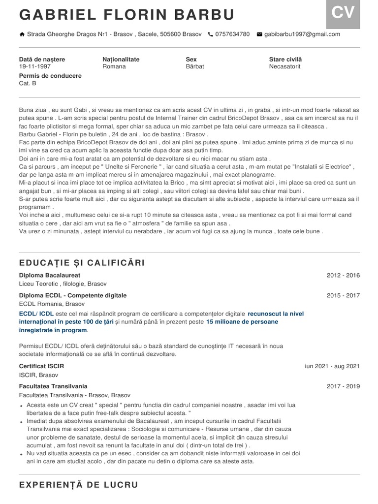 CV Gabriel Florin Barbu 1 | PDF