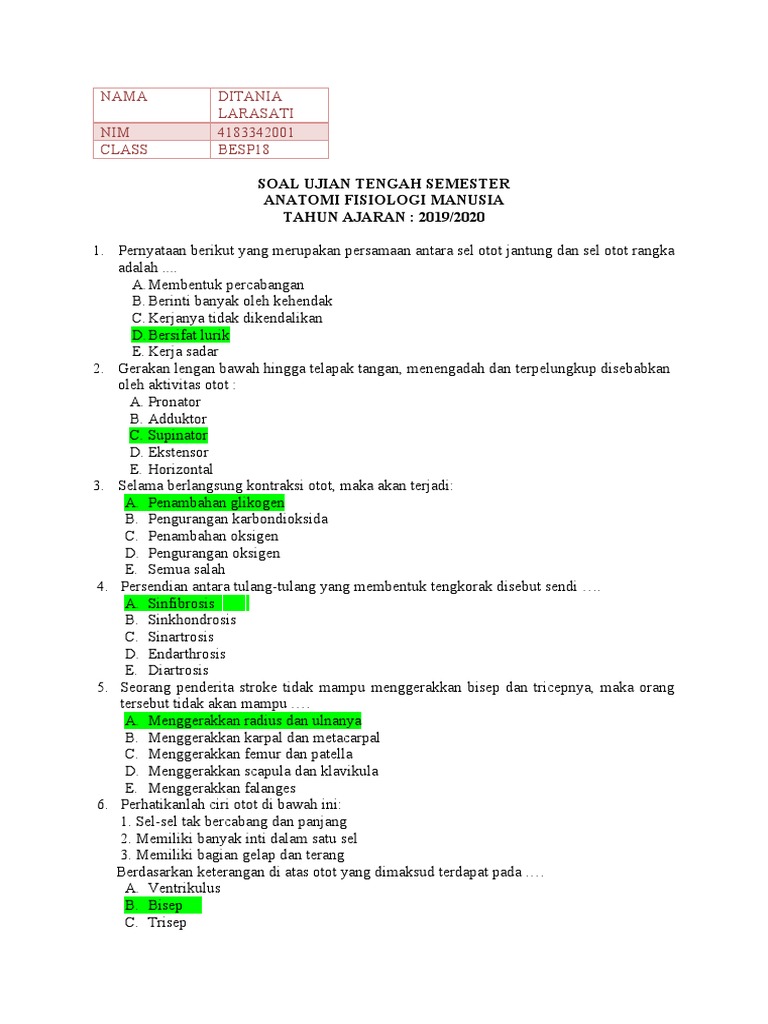 Contoh Soal Matakuliah Anatomi Fisiologi Pdf