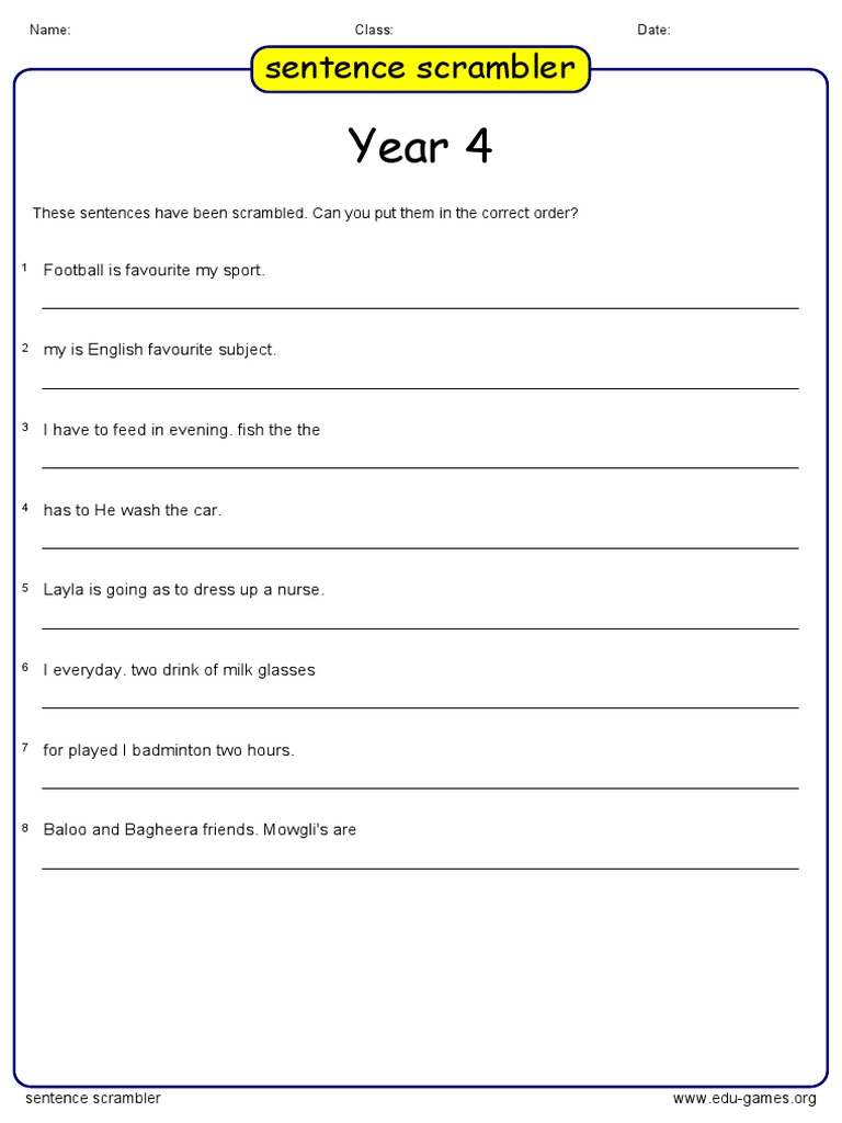 Sentence Scrambler Y4 | PDF