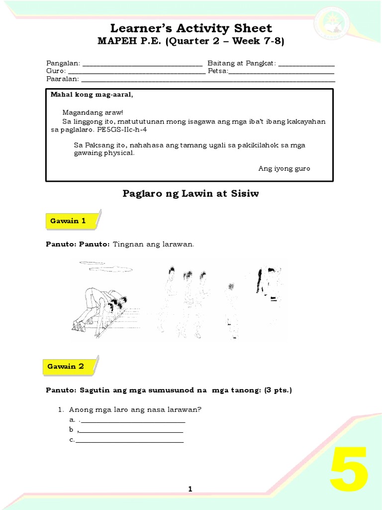 Learner's Activity Sheet: MAPEH P.E. (Quarter 2 - Week 7-8) | PDF