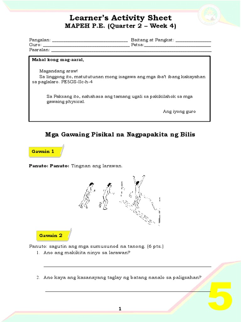 Learner's Activity Sheet: MAPEH P.E. (Quarter 2 - Week 4) | PDF
