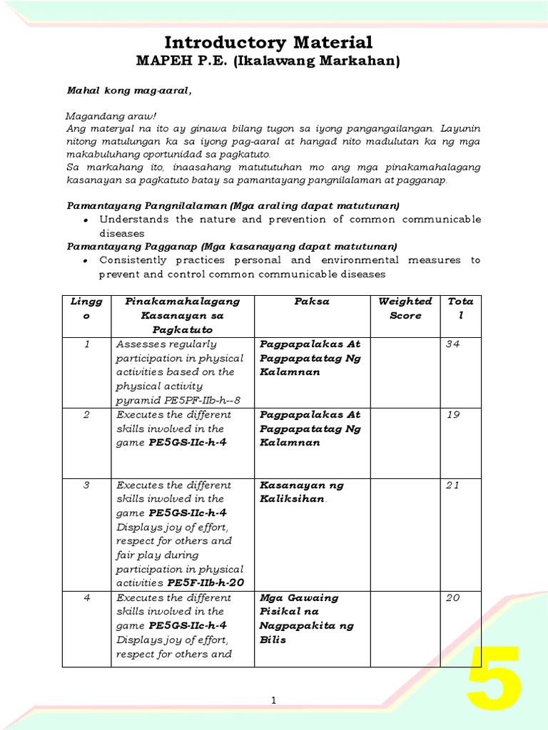 Introductory Material: MAPEH P.E. (Ikalawang Markahan) | PDF