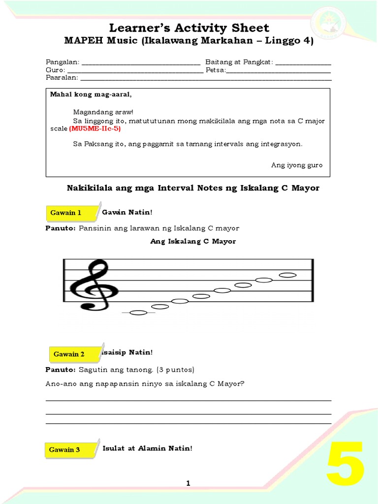 Learner's Activity Sheet: MAPEH Music (Ikalawang Markahan - Linggo 4) | PDF
