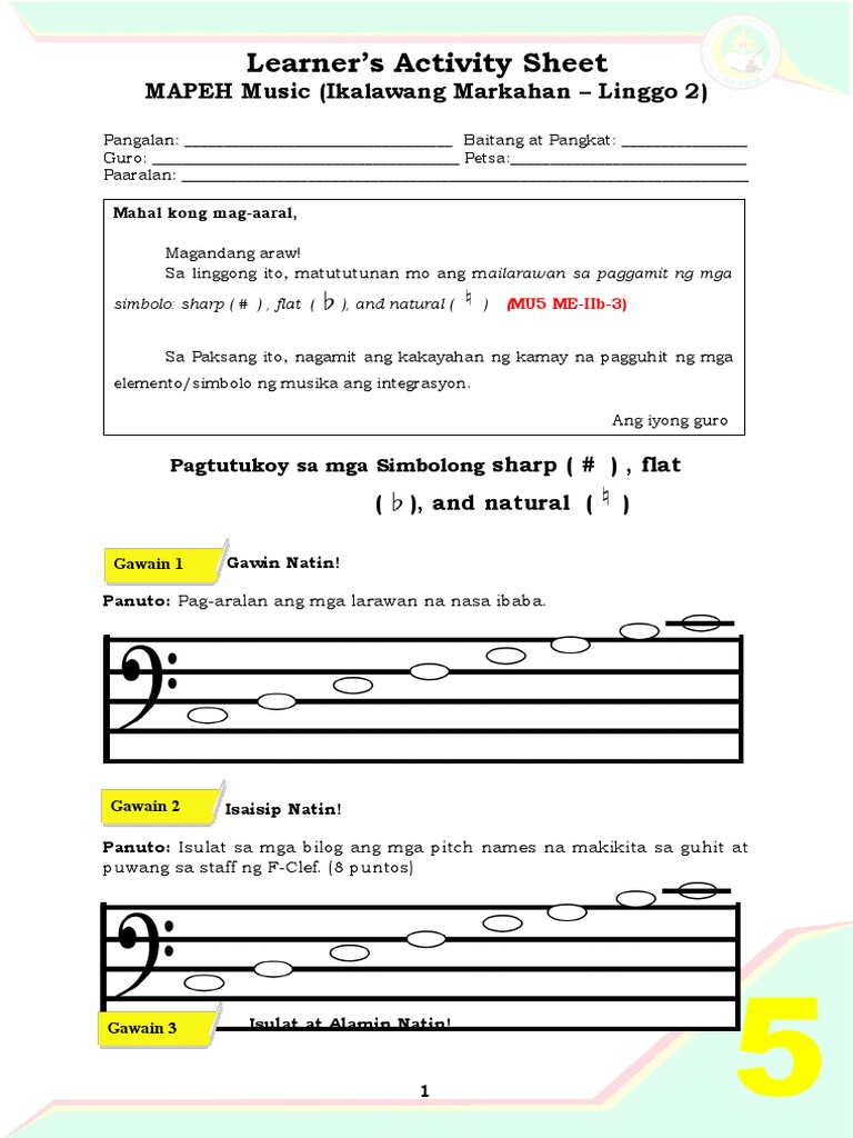 Learner's Activity Sheet: MAPEH Music (Ikalawang Markahan - Linggo 2) | PDF