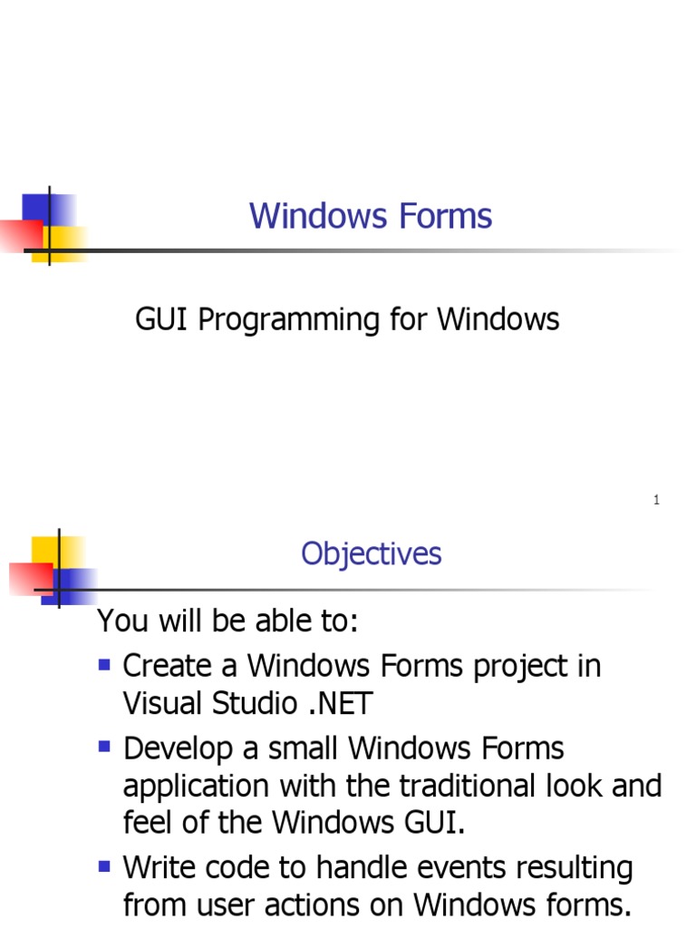 021 Windows Forms Intro | PDF | Button (Computing) | Microsoft Visual Studio