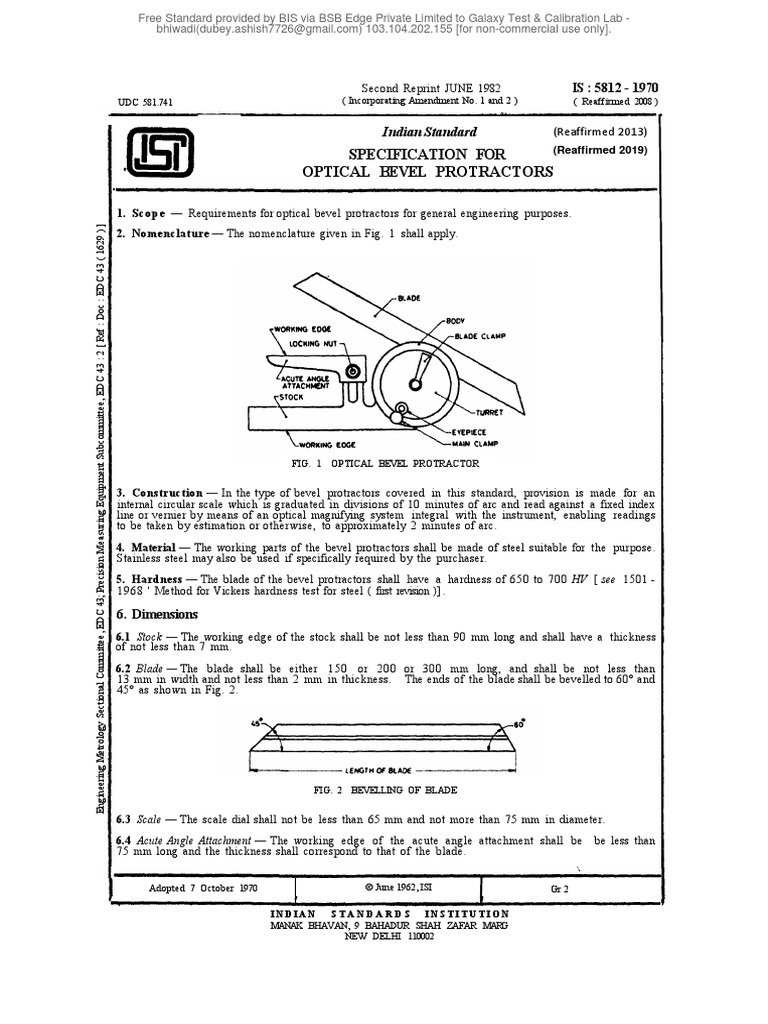 Specification For Optical Bevel Protractors: Indian Standard | Download ...
