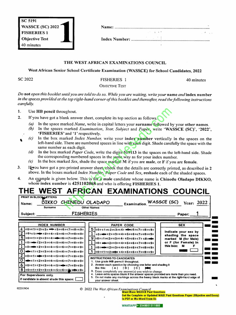 WAEC Past Question On Fishery - Objective, Essay, Practical | PDF ...