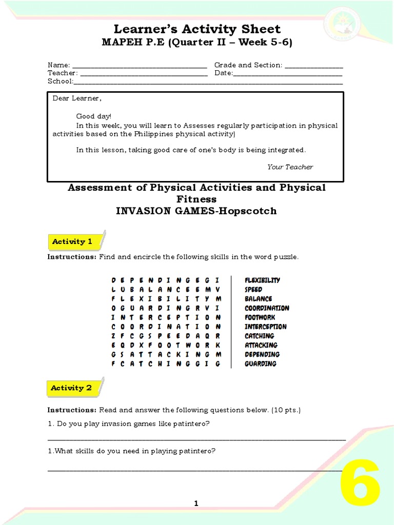 Learner's Activity Sheet: MAPEH P.E (Quarter II - Week 5-6) | PDF