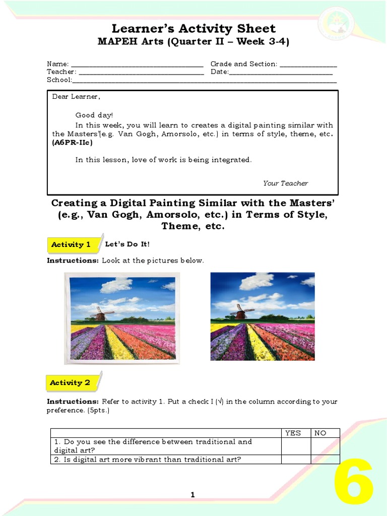 Learner's Activity Sheet: MAPEH Arts (Quarter II - Week 3-4) | PDF | Drawing | Design