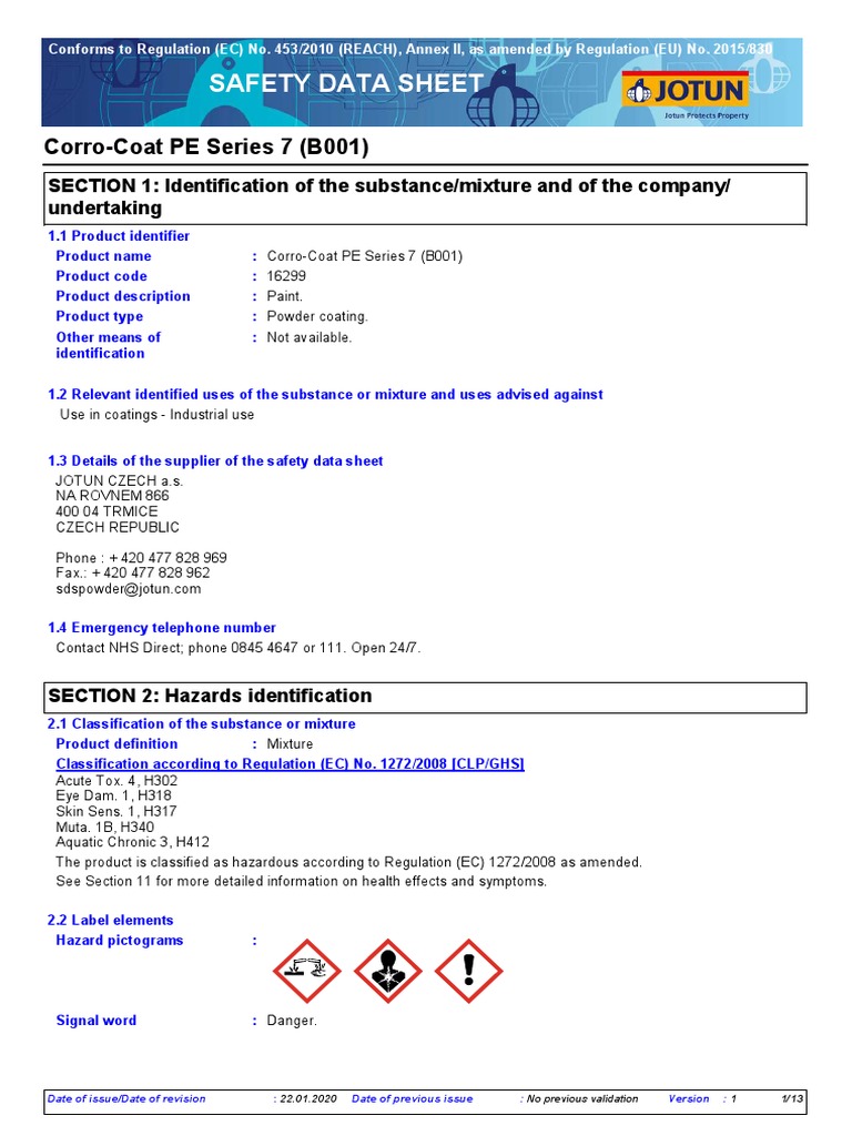 Jotun Corro Coat Pe Series 7 Sds | PDF | Toxicity | Working Conditions