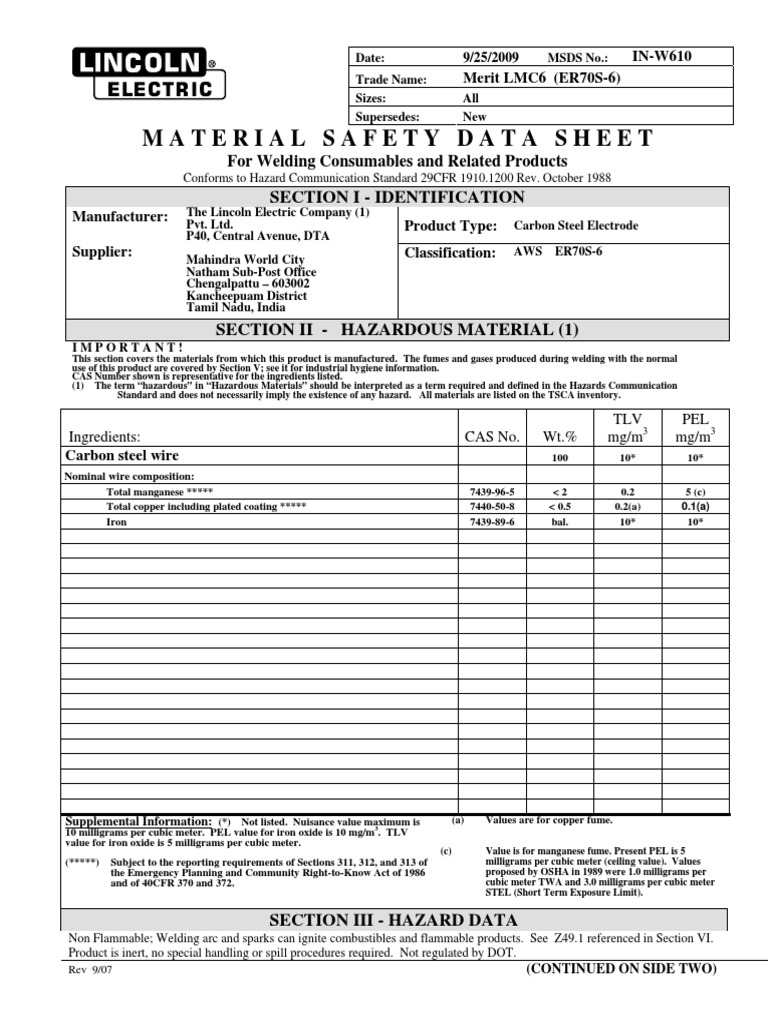 In-W610 (Merit LMC 6 - Er70s-6) - 1 | PDF | Welding | Construction